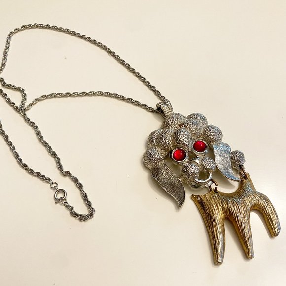 Vintage | Jewelry | Vintage Large Poodle Dog Charm Necklace With Red ...